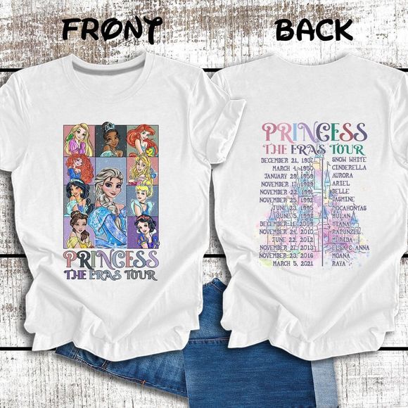 Tops | Disney Princess Characters 2 Sided Shirt Disney Princess Era ...